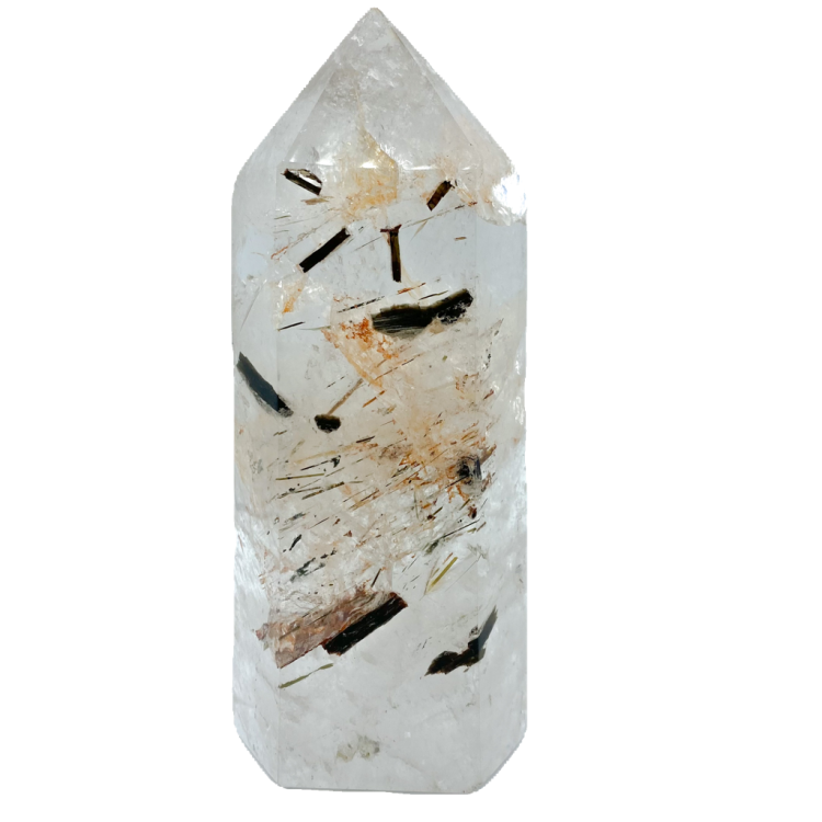 POINTE CRISTAL INCLUSIONS DE TOURMALINE NOIRE, HEMATOIDE